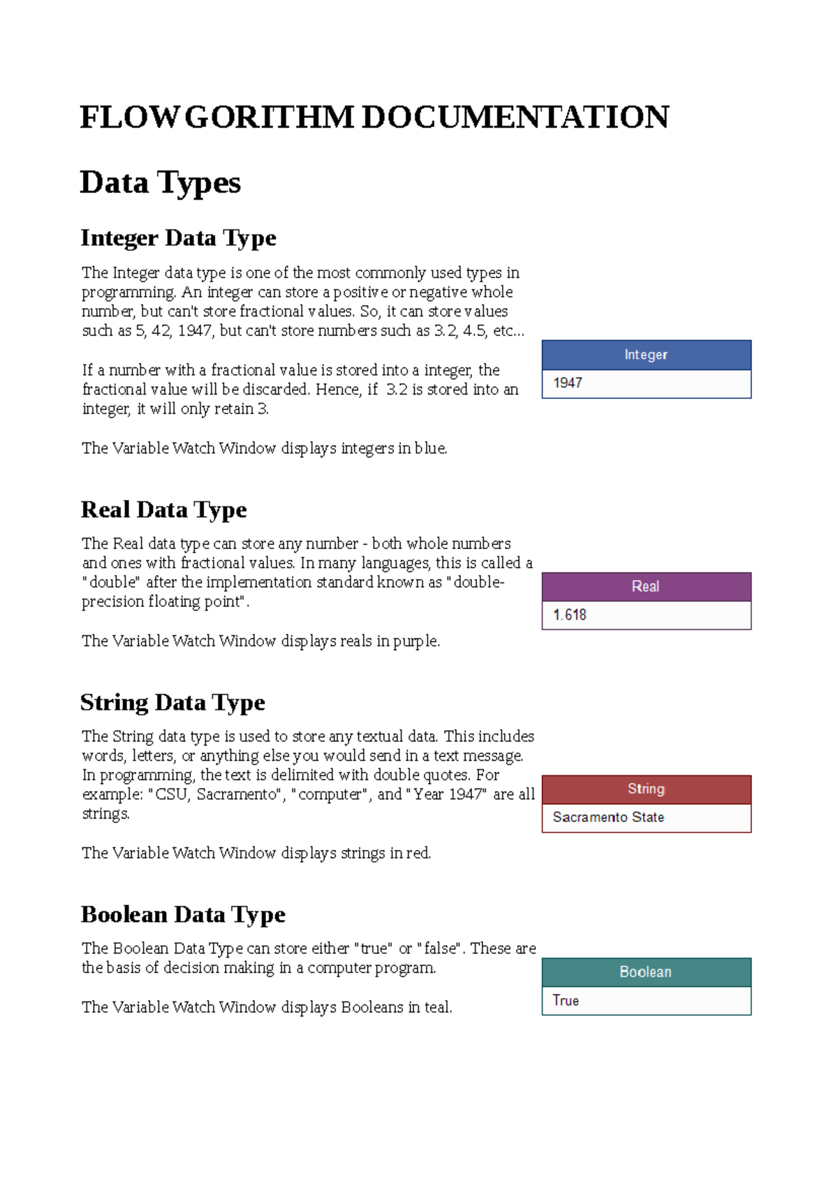 Flowgorithm Documentation Flowgorithm Documentation Data Types Integer Data Type The Integer 3513