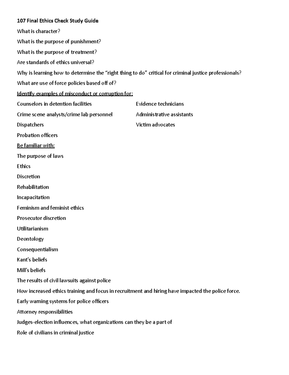 107 Final Ethics Check Study Guide - Early warning systems for police ...