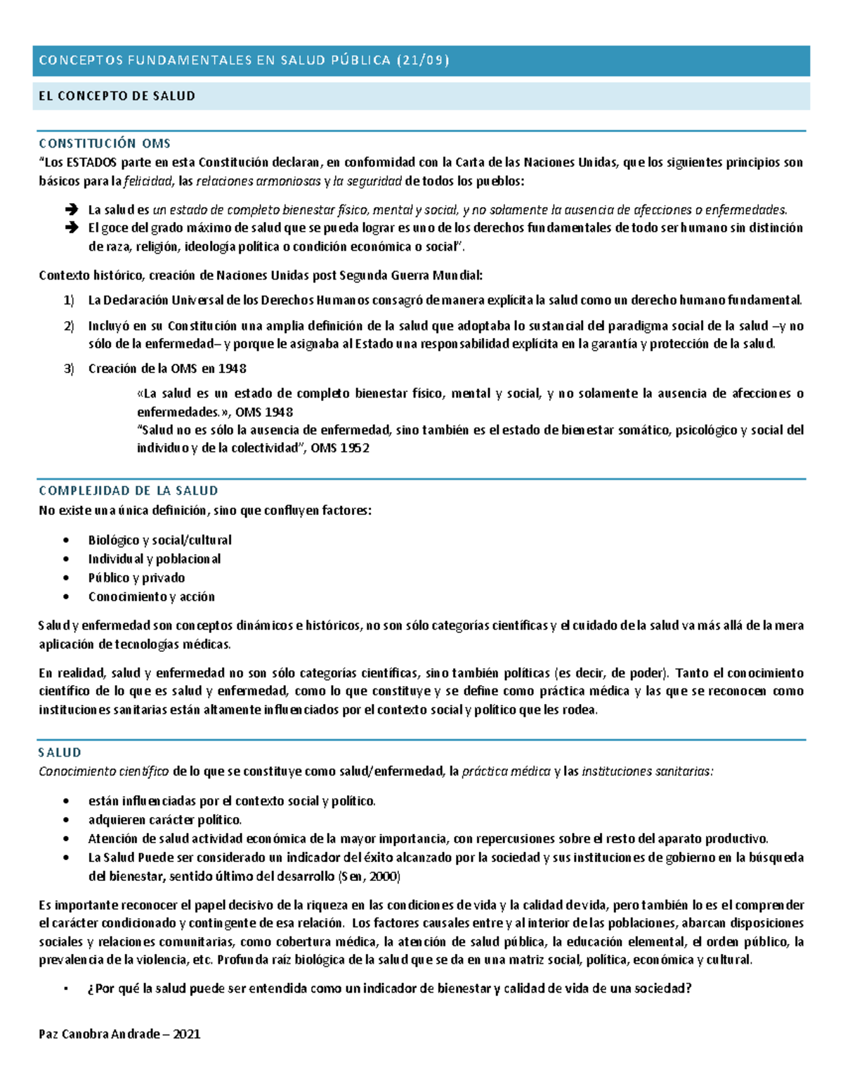 ISP - Resumen para ISP - CONCEPTOS FUNDAMENTALES EN SALUD P⁄BLICA (21/09) EL CONCEPTO DE SALUD ...