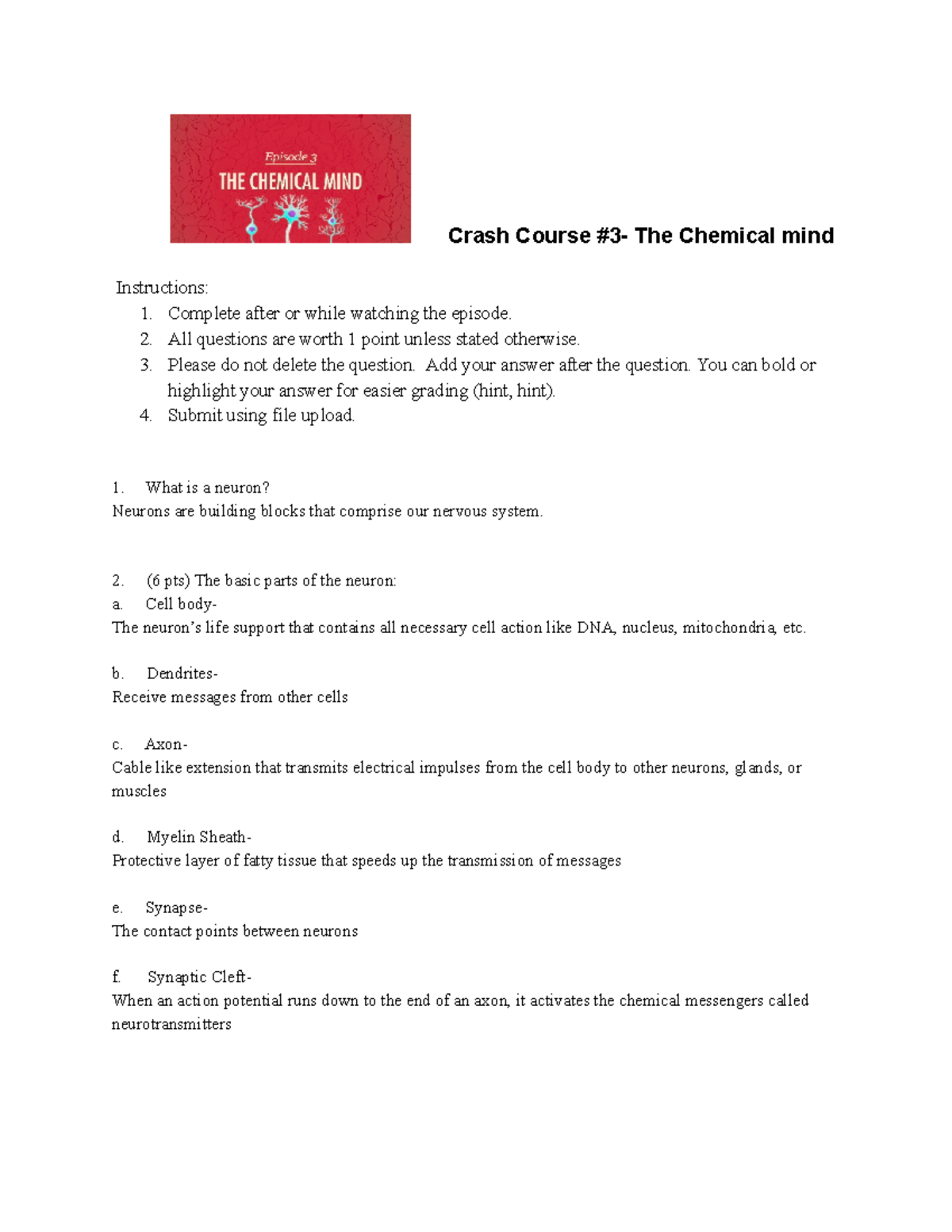 Psychology Copy of Crash Course Episode #3 - Crash Course #3- The ...