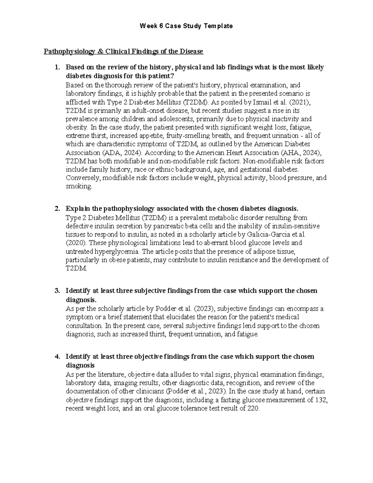 Week 6 Case Study Patho - Pathophysiology & Clinical Findings of the ...