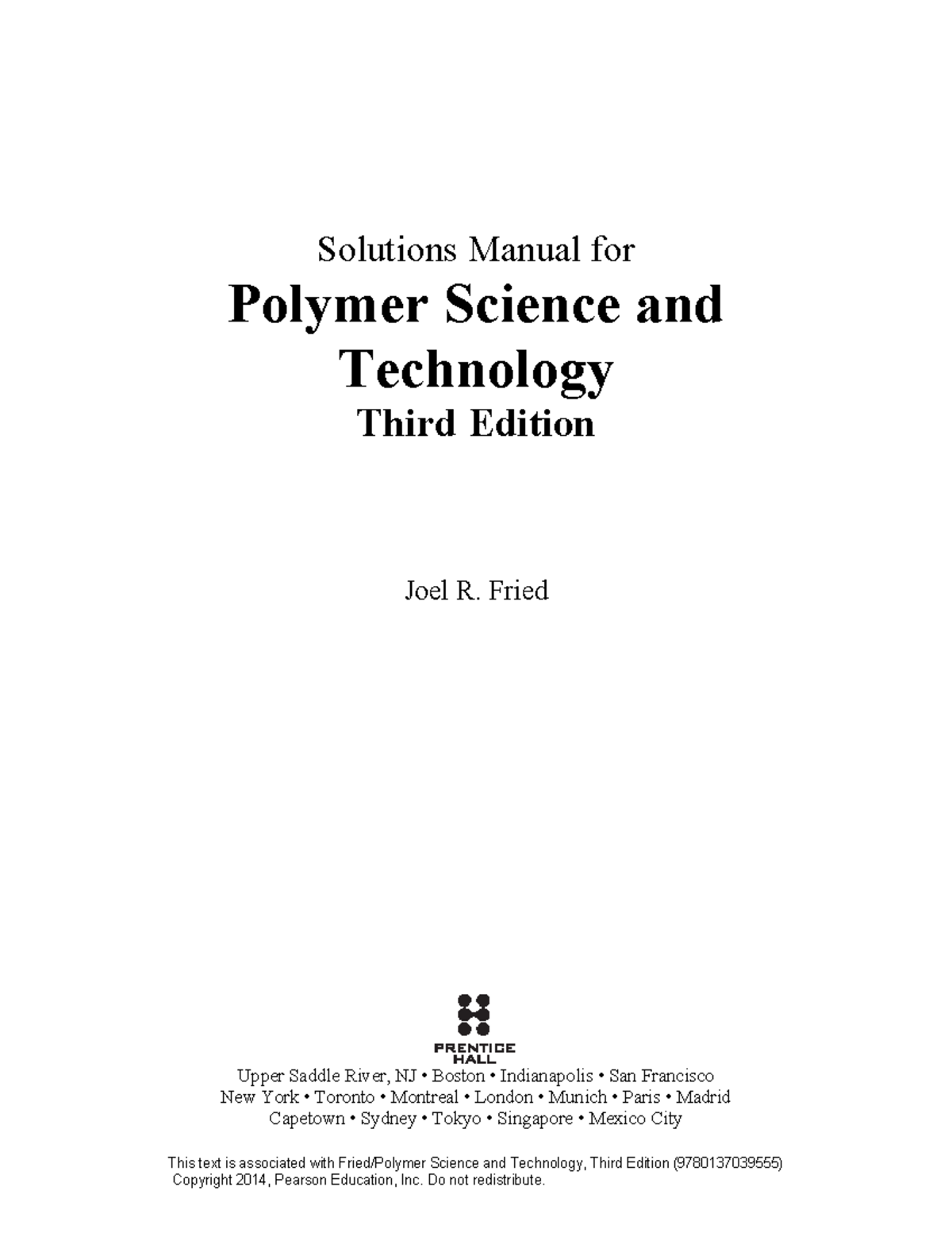 Polymer Science and Technology Third Edi Solution BOOK - Solutions Manual for Polymer Science ...