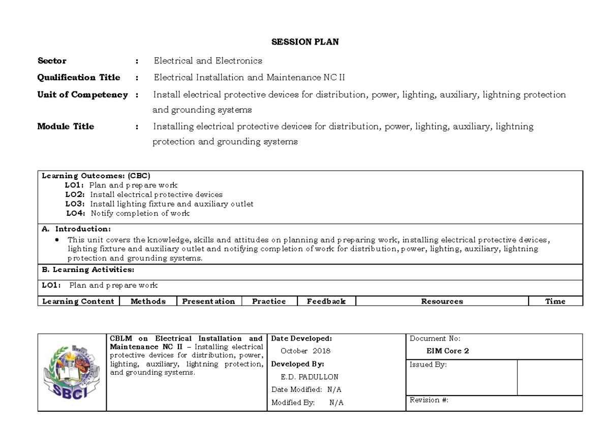 Pdfcoffee - CBLM on Electrical Installation and Maintenance NC II – Installing electrical ...