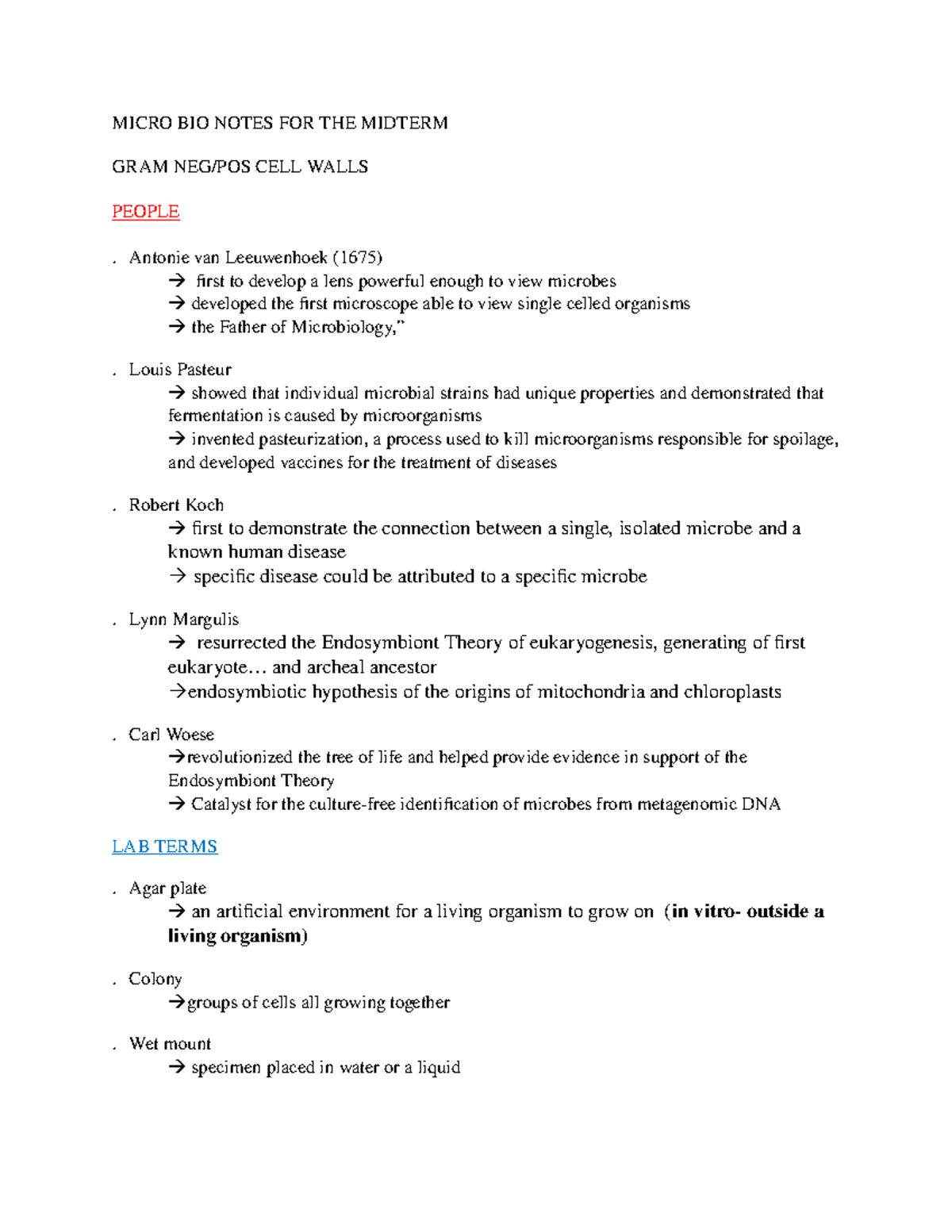 Micro BIO Notes FOR THE Midterm - MICRO BIO NOTES FOR THE MIDTERM GRAM ...