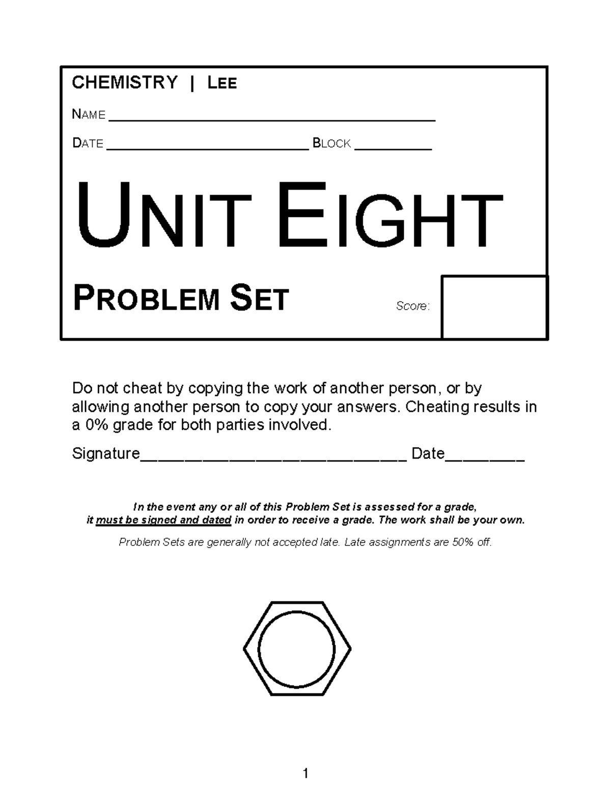 Chem unit 8 problem set-with-numbers - CHEMISTRY | LEE NAME - Studocu