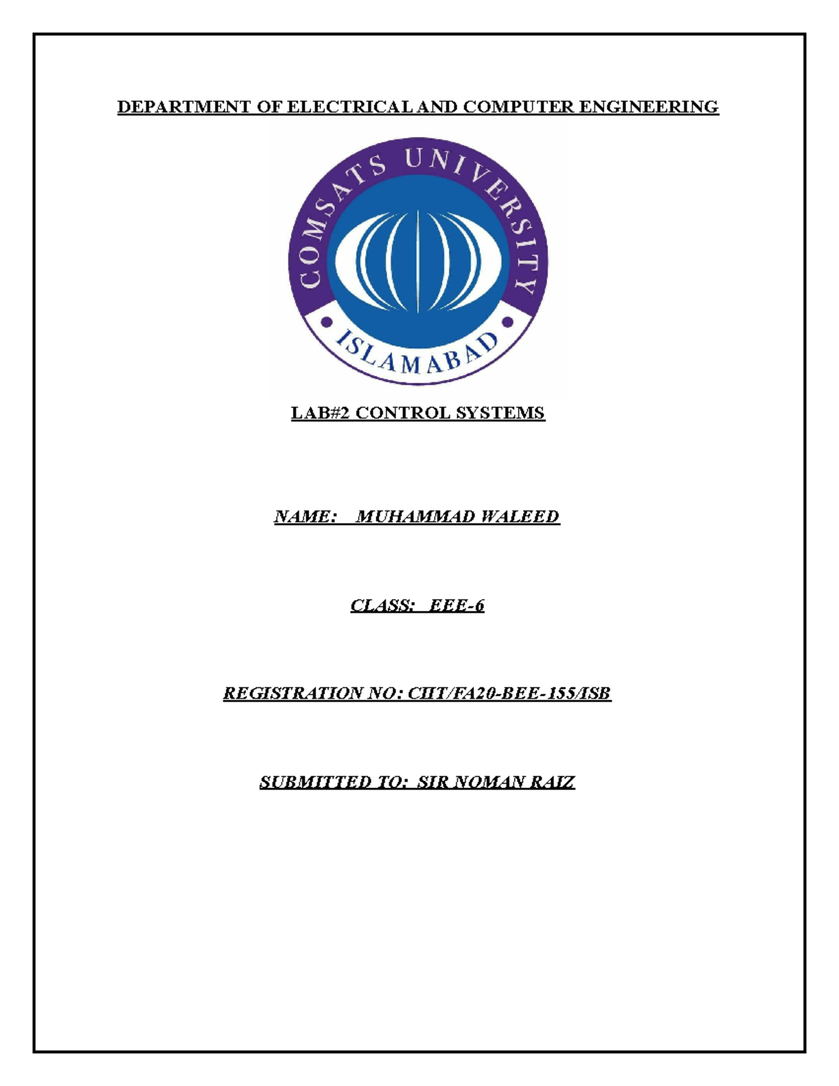 CS LAB 2 Waleed - control system lab no 1 in this - DEPARTMENT OF ...