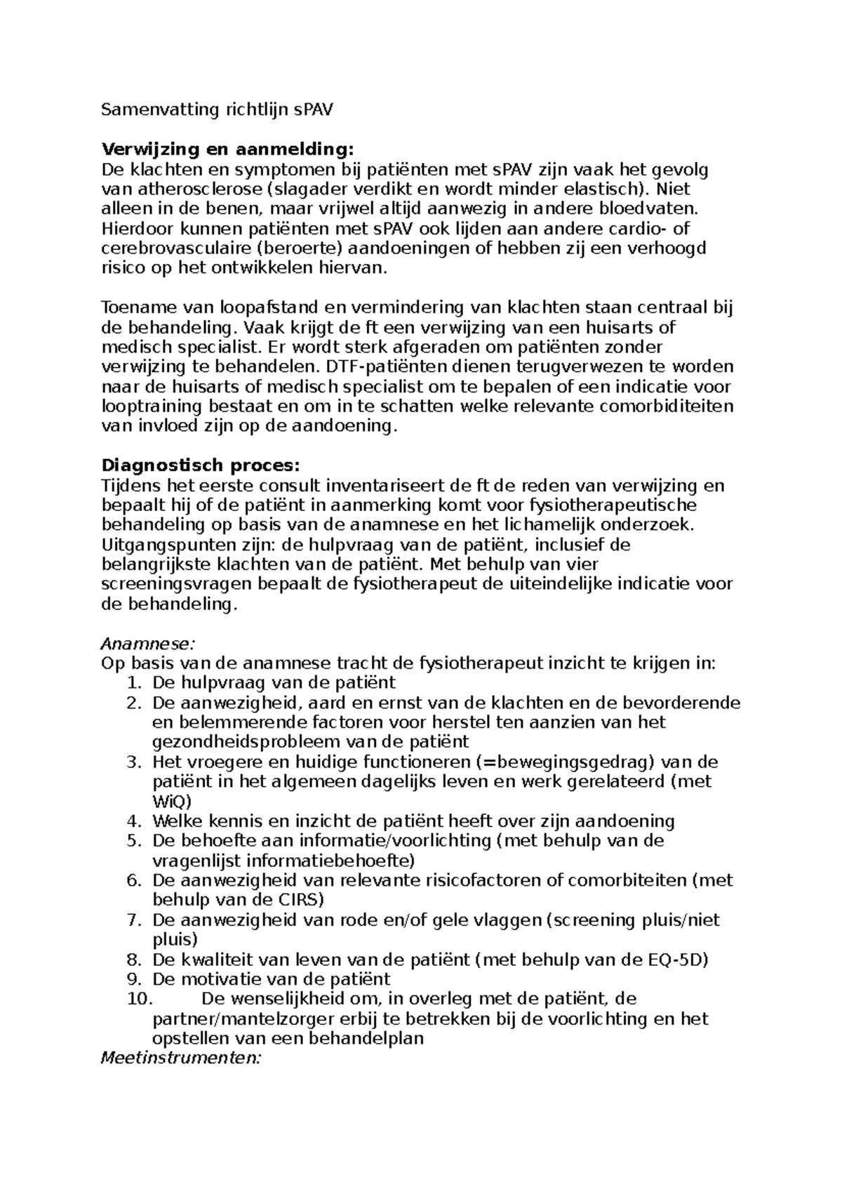 Samenvatting Richtlijn SPAV - Samenvatting richtlijn sPAV Verwijzing en ...