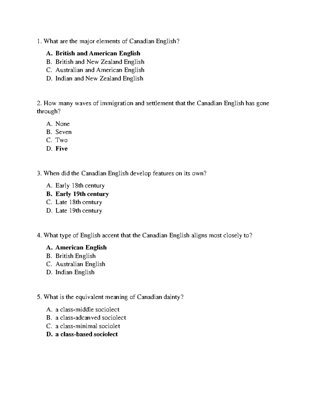 Canadian-English-Quiz Answers - What are the major elements of Canadian ...
