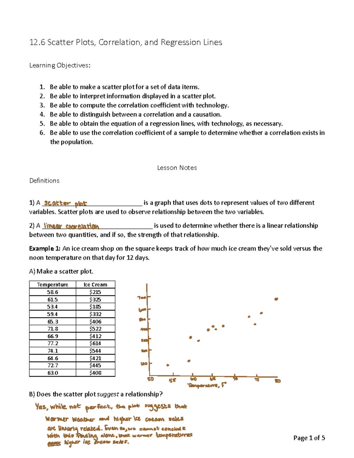 12 - Based off a combination of course materials and lecture - 12 Scatter Plots, Correlation ...