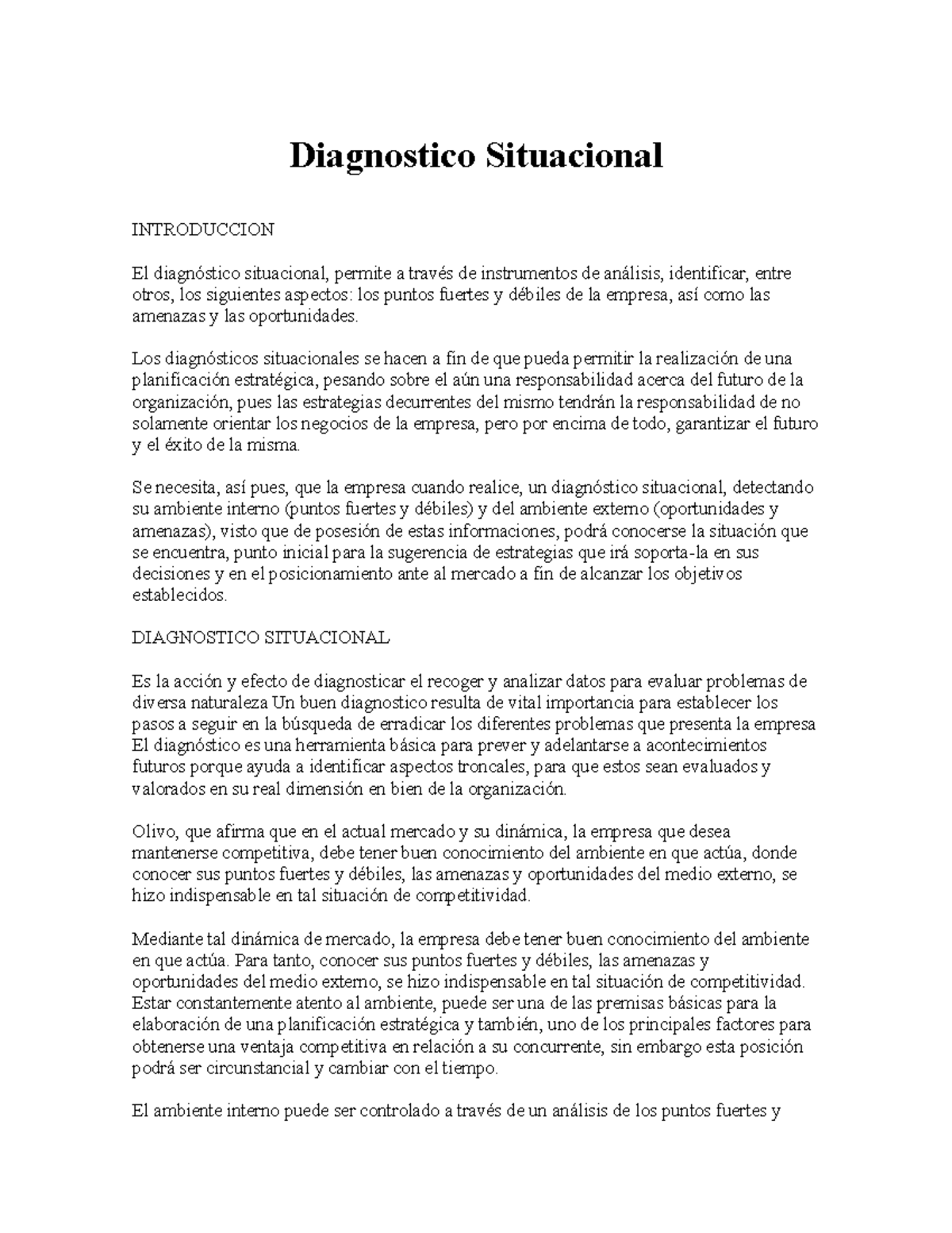 Diagnostico-Situacional - Diagnostico Situacional INTRODUCCION El ...