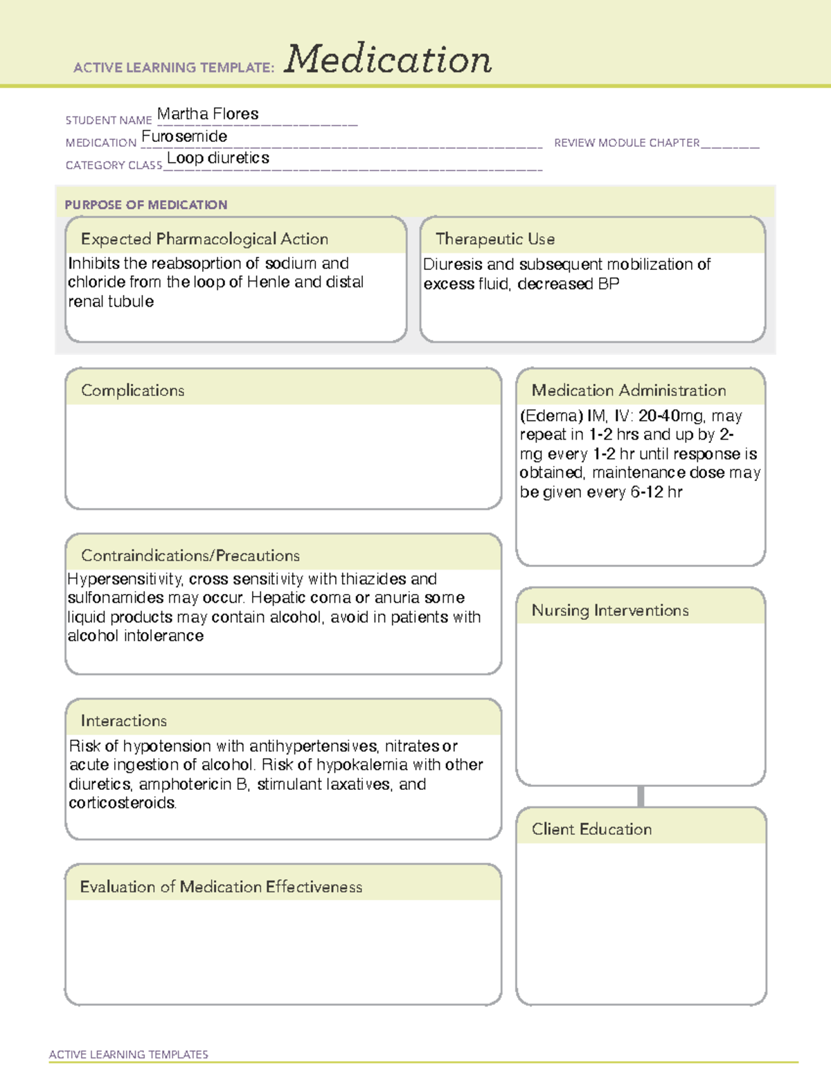 Medication blank - Drug card - ACTIVE LEARNING TEMPLATES Medication ...