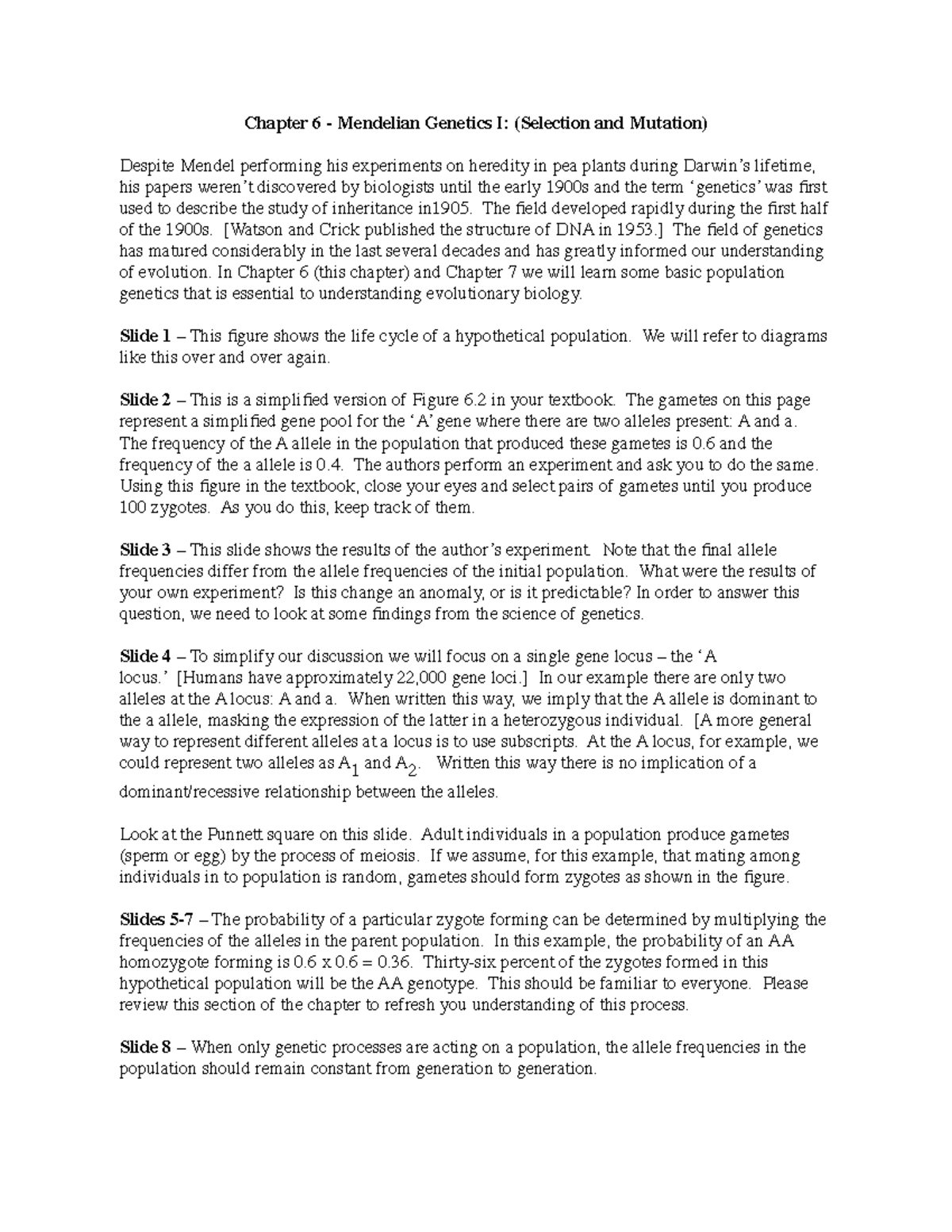 Chapter 6 Narrative of Power Point Slides - Chapter 6 - Mendelian ...