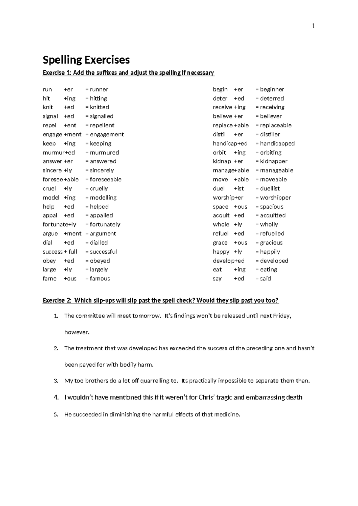 2021 Spelling Exercises - Spelling Exercises Exercise 1: Add the ...