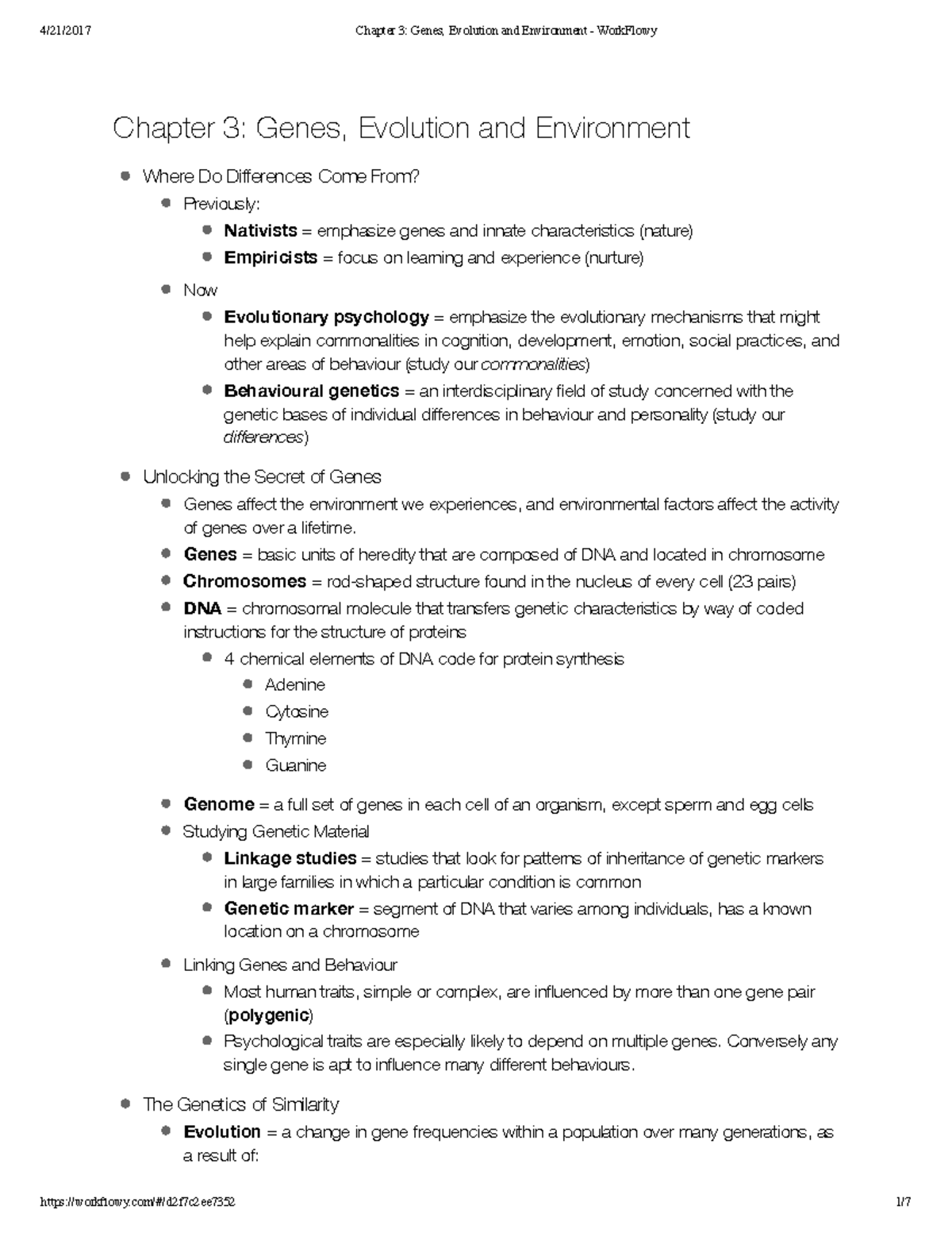 Chapter 3 Genes, Evolution and Environment - 4/21/2017 Chapter 3: Genes ...