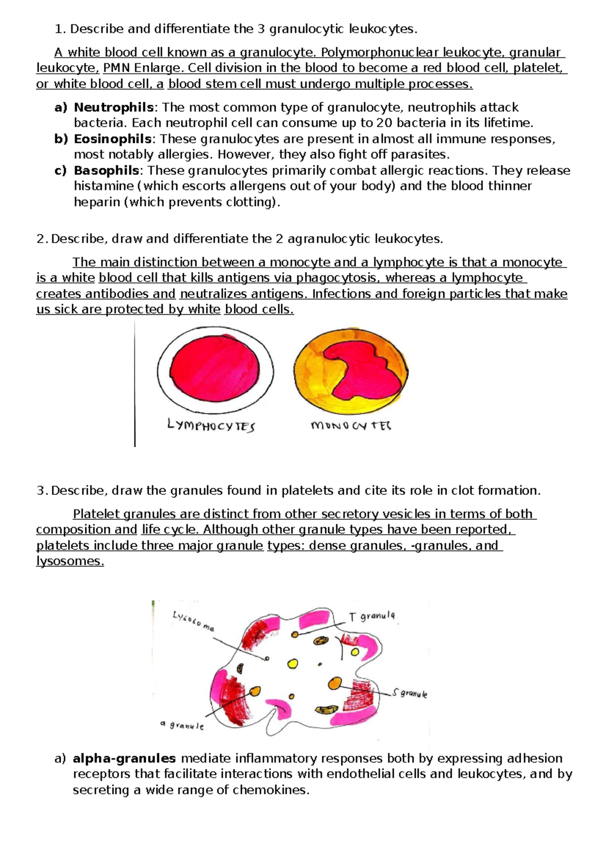 LAB Manual Finals - Describe and differentiate the 3 granulocytic ...