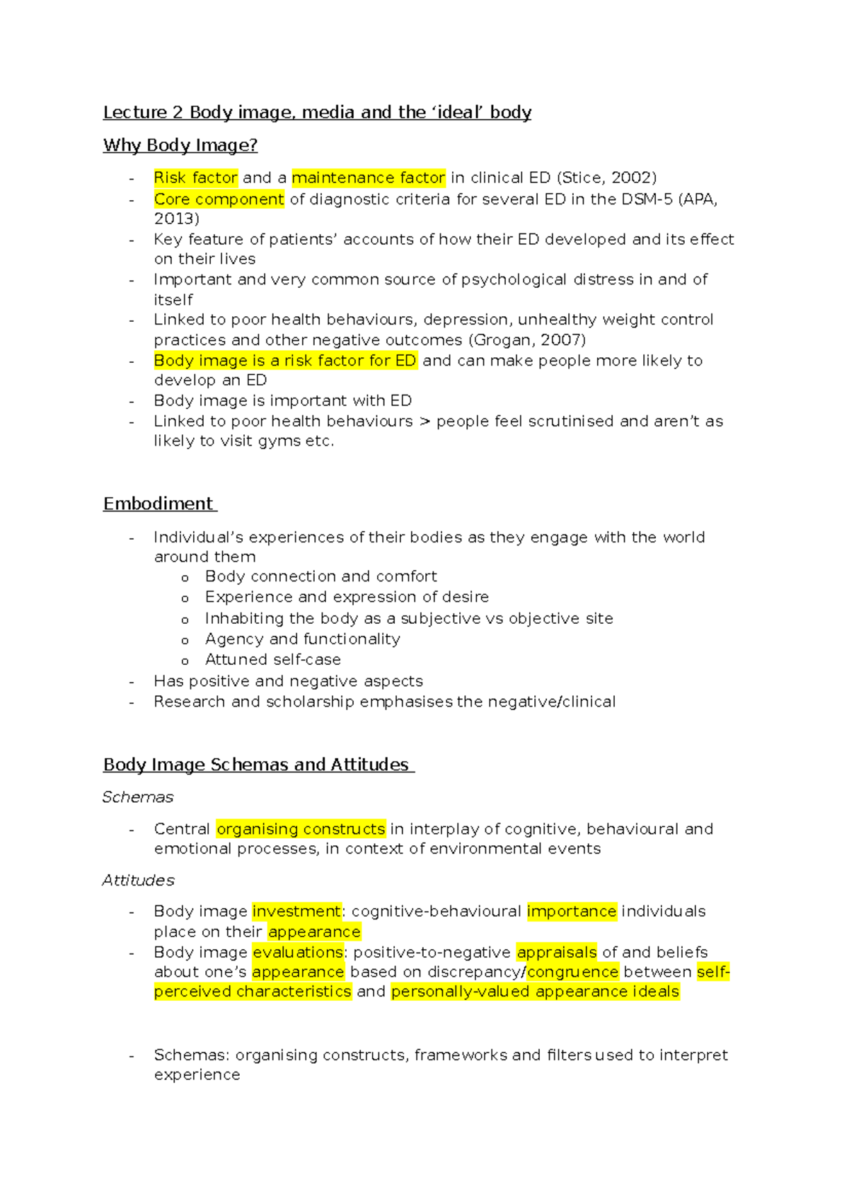 Eating and Weight Disorders: Body Image - Lecture 2 Body image, media ...