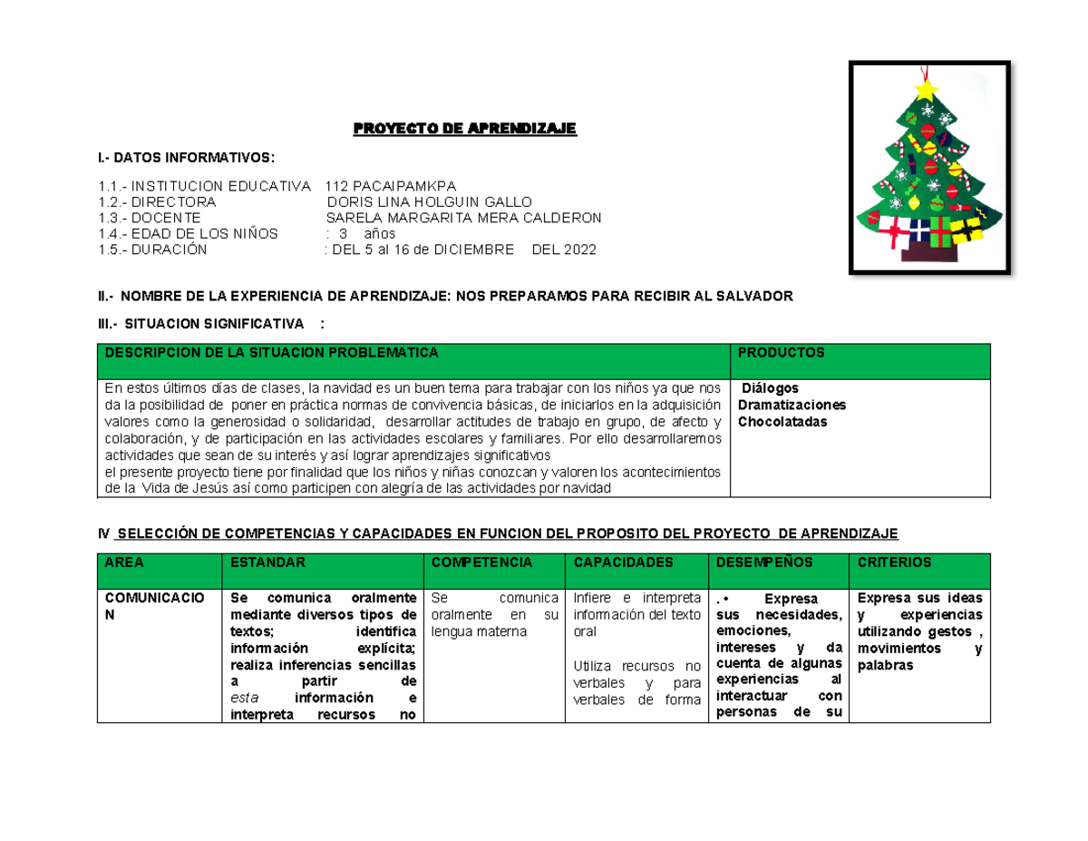 Navideño Sarela - HHHHHJH NMM - PROYECTO DE APRENDIZAJE I.- DATOS ...