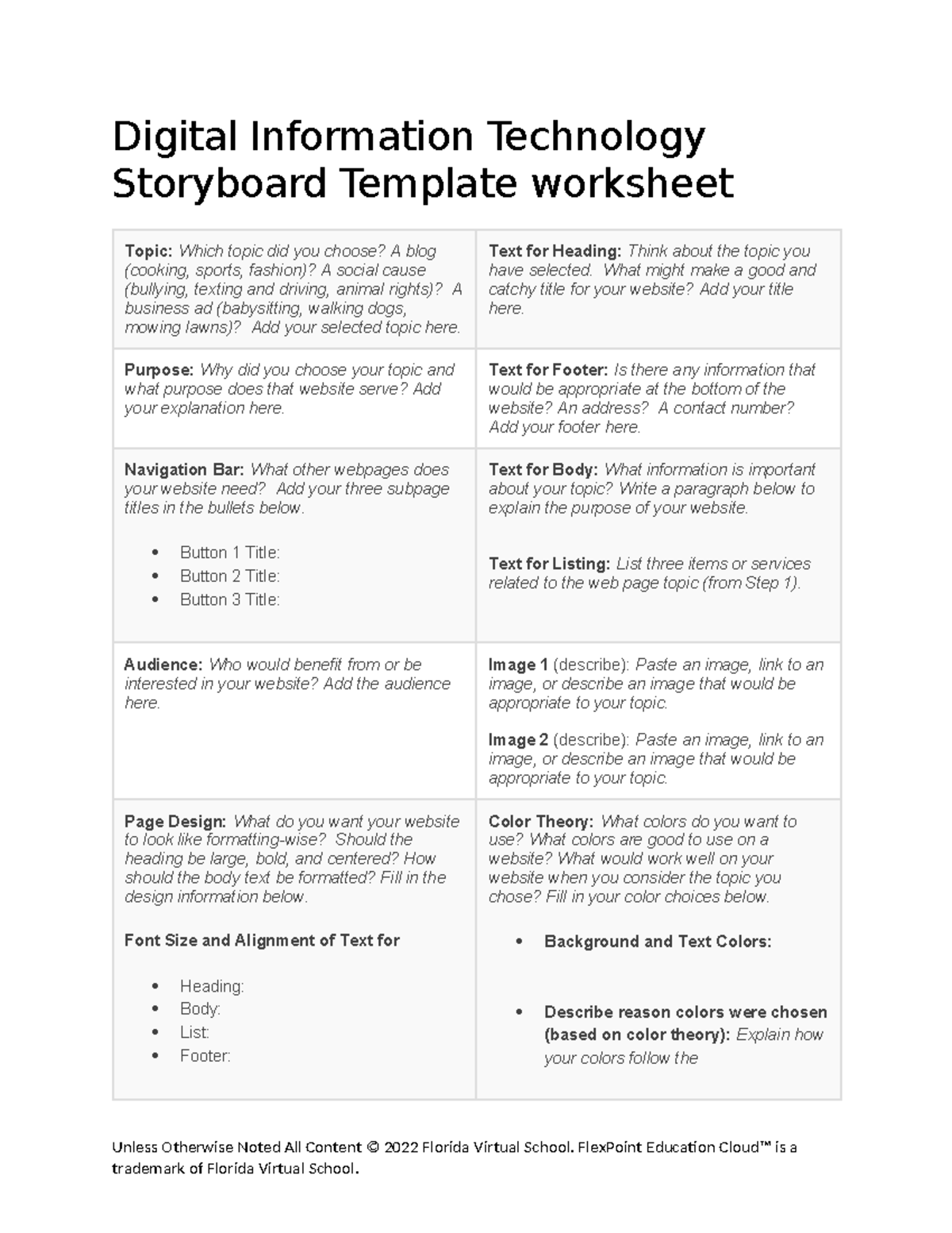 Storyboard template worksheet - Digital Information Technology ...