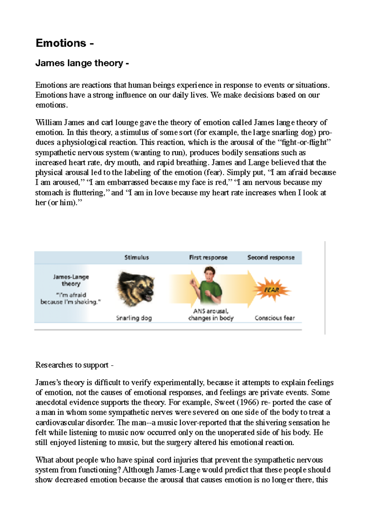 M4 Emotion - Emotions - James lange theory - Emotions are reactions ...
