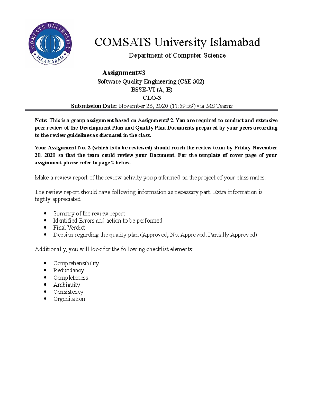 Assignment 3 sqe sp18-bse-166,159 - COMSATS University Islamabad ...