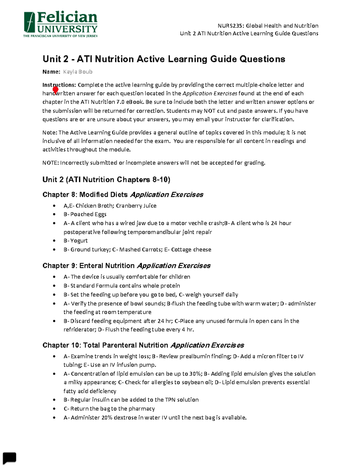 Unit 2 ALG - Active learning guide question and answer for unit 2 ...