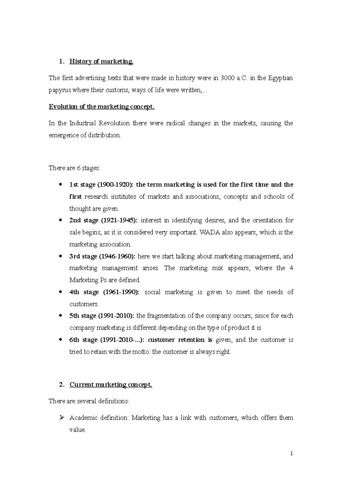 Lessons 1 Marketing Strategy - 1. History of marketing. The first ...