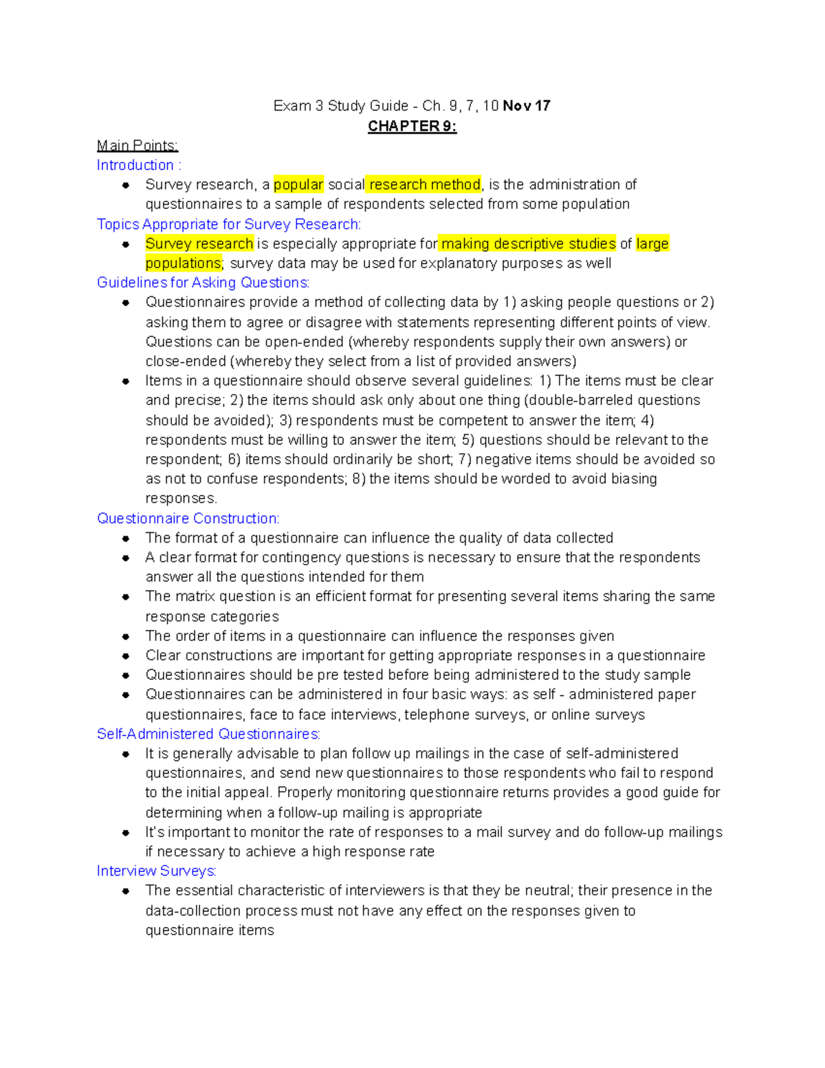 Soc 301 Exam 3 - Study Guide - Exam 3 Study Guide - Ch. 9, 7, 10 Nov 17 ...