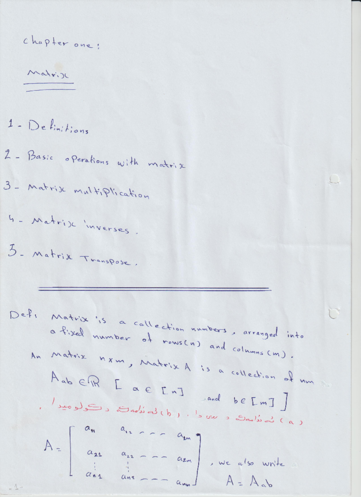 LACH1 - Linear algebra - chapter one: Matrix 1 Definitions 2. Basic ...
