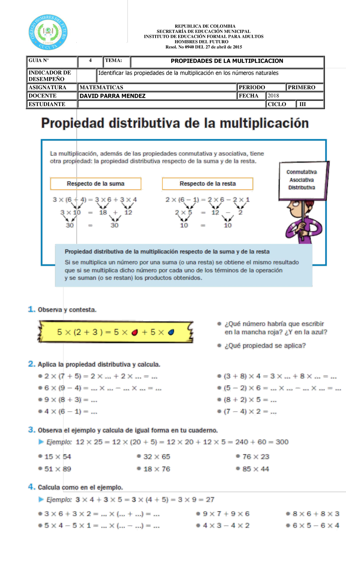 Guia 4 - Propiedad Distributiva - Matemática Financiera - REPUBLICA DE ...