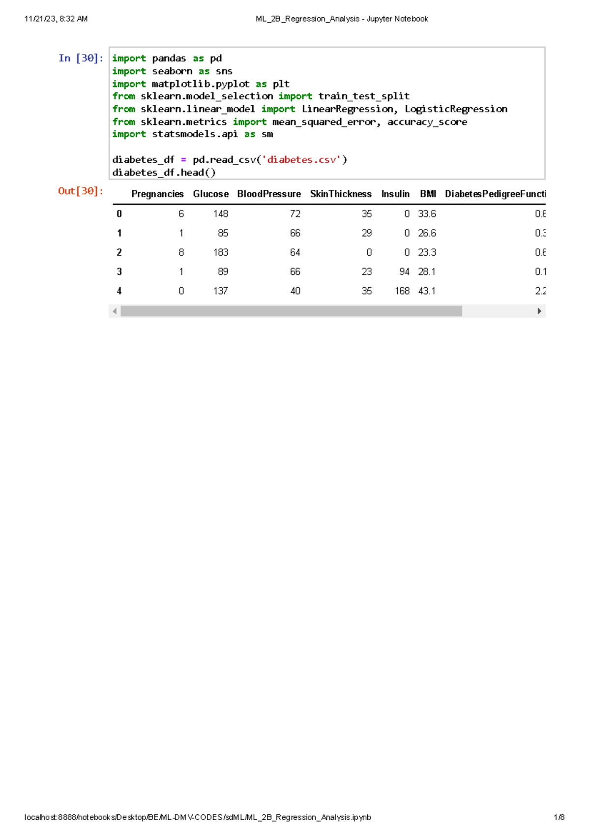 ML 2B Regression Analysis - Jupyter Notebook - In [30]: Out[30 ...