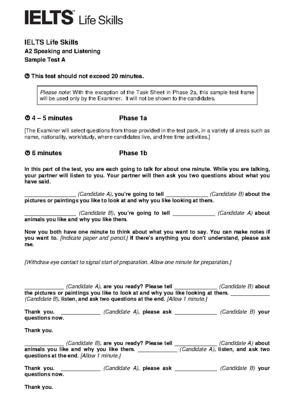 Ielts life skills a2 speaking and listening sample a - IELTS Life Skills A2 Speaking and ...