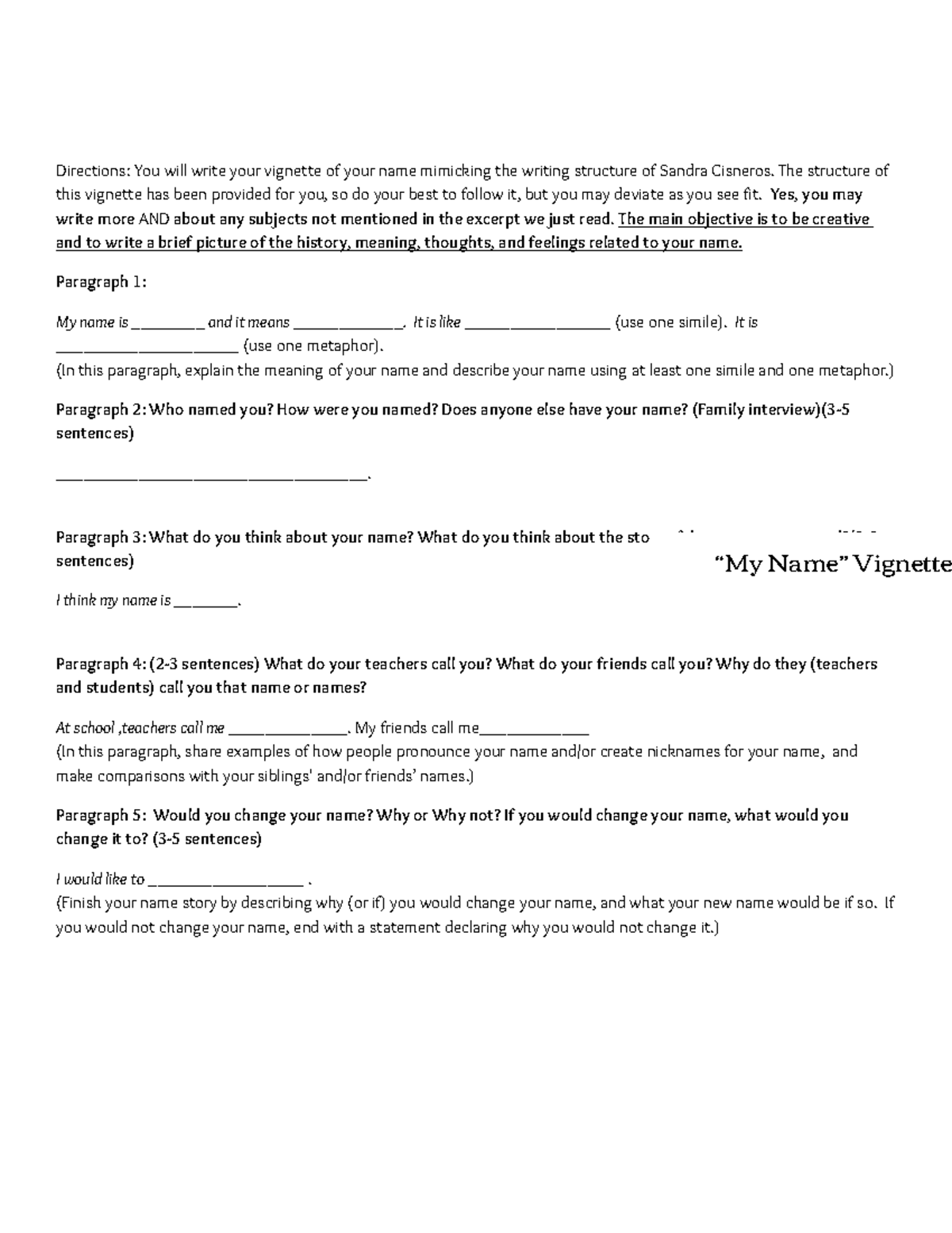 PDF document - Cool - Directions: You will write your vignette of your ...