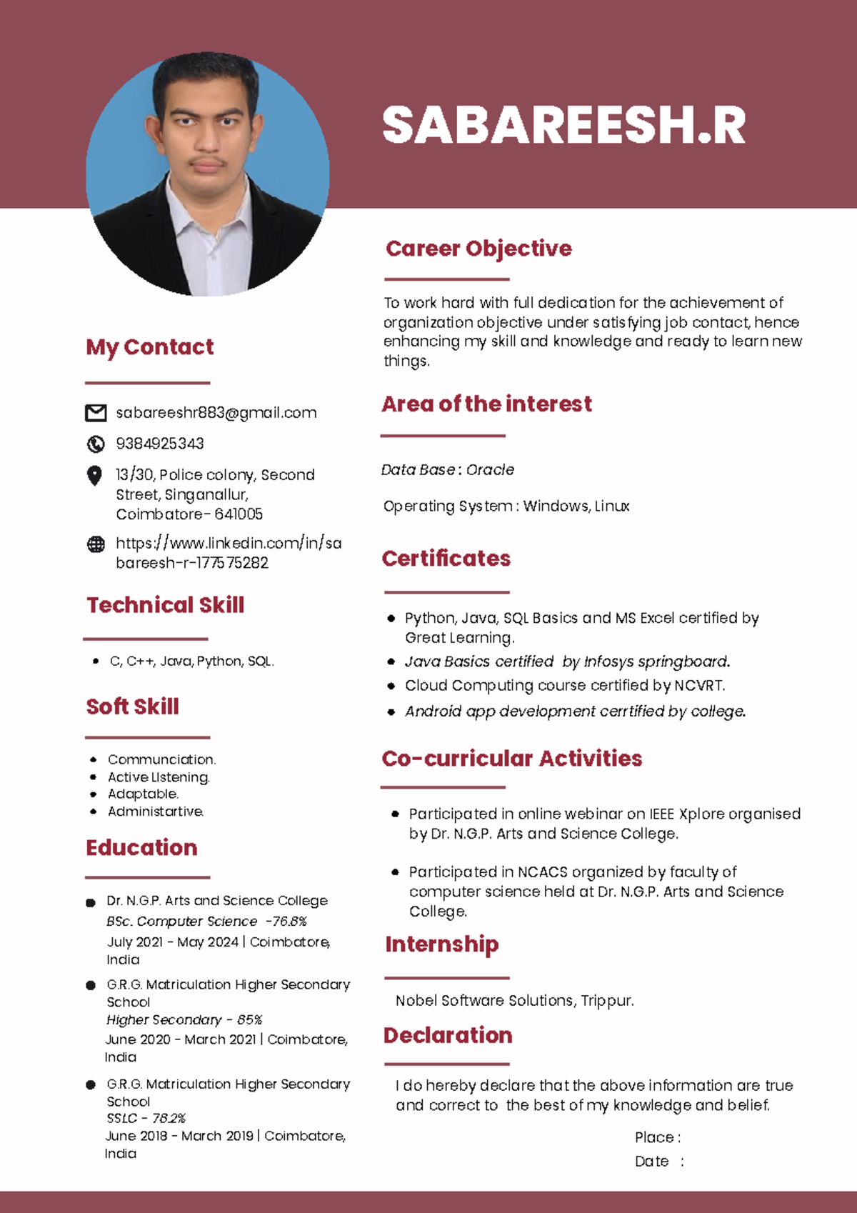 Sabareesh-1 - For learning and get more marks And get the job ...