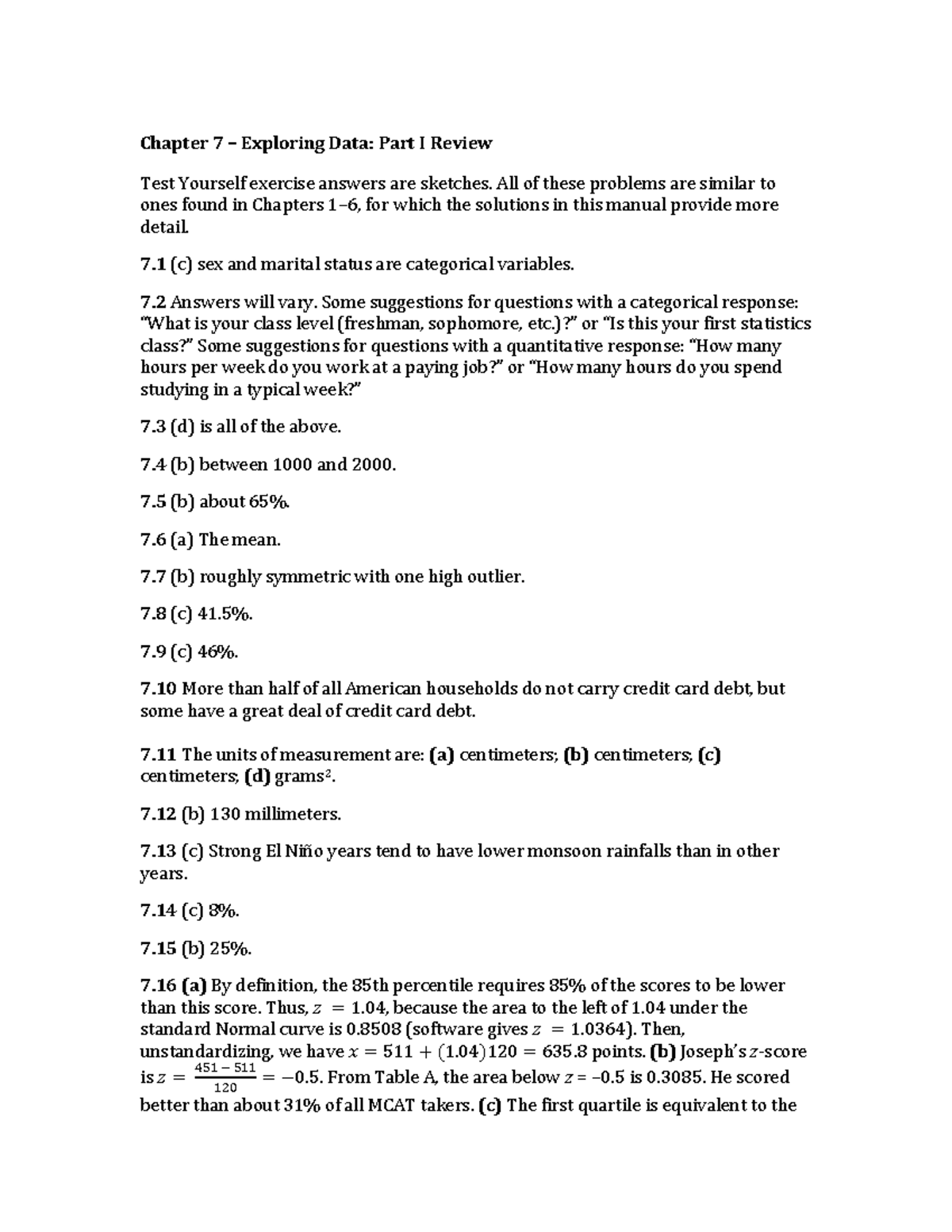 Ch07 Solutions - Chapter 7 – Exploring Data: Part I Review Test ...