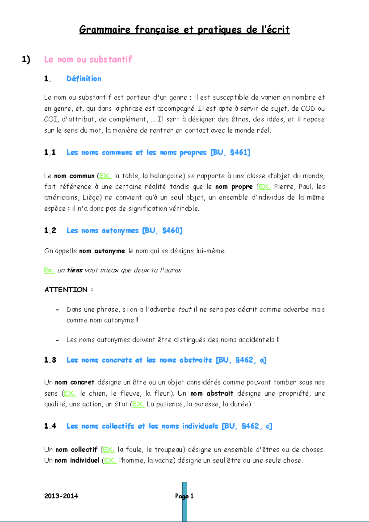 II.-Le nom ou substantif - 1) Le nom ou substantif 1. Définition Le nom ...