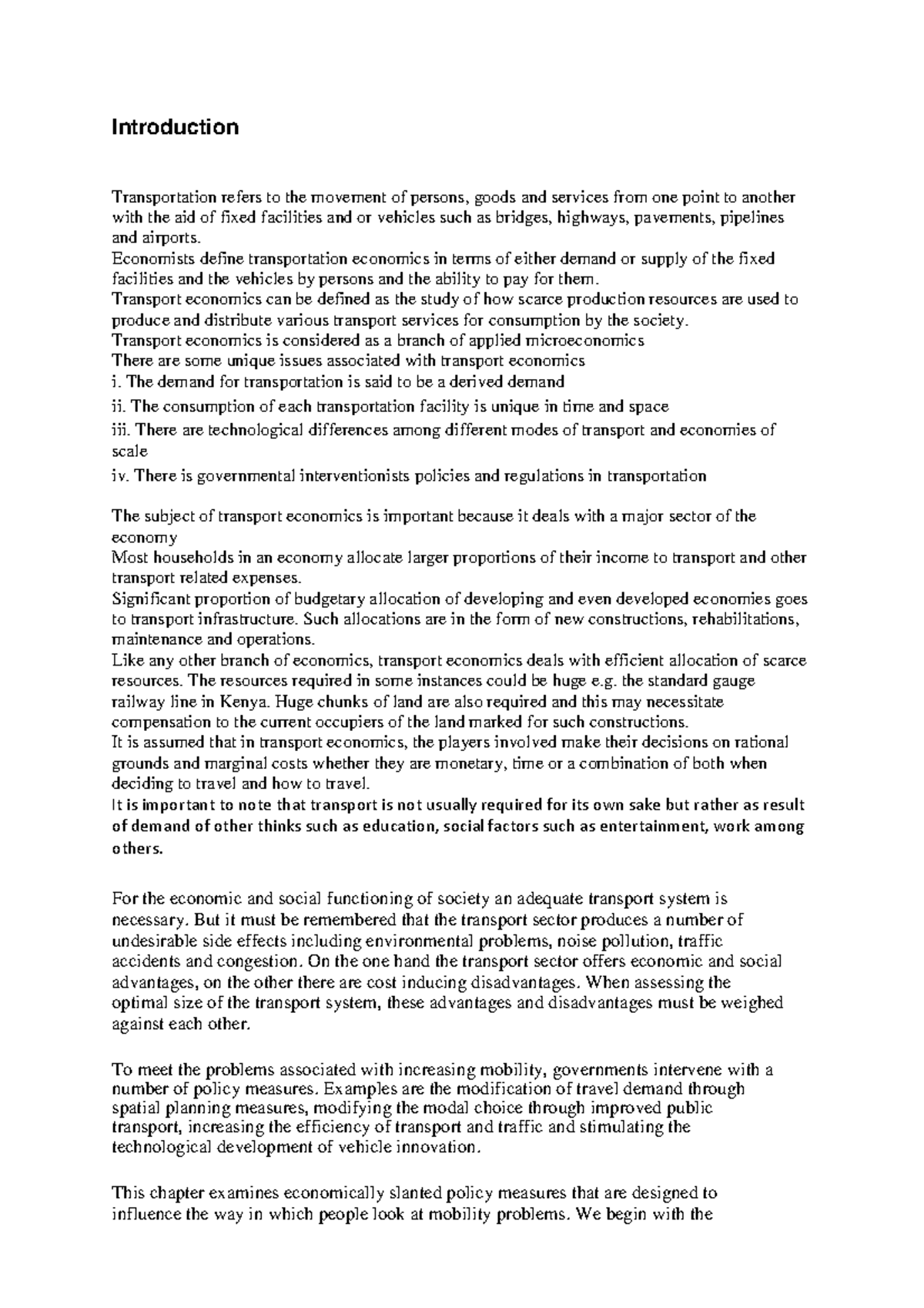 2022 Transport economics - Introduction Transportation refers to the ...