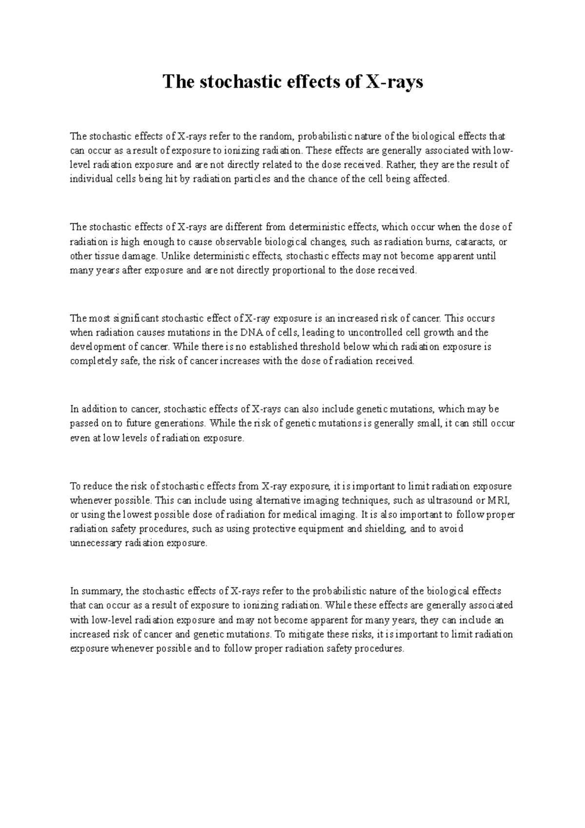 The Stochastic Effects Of X The Stochastic Effects Of X Rays The Stochastic Effects Of X Rays