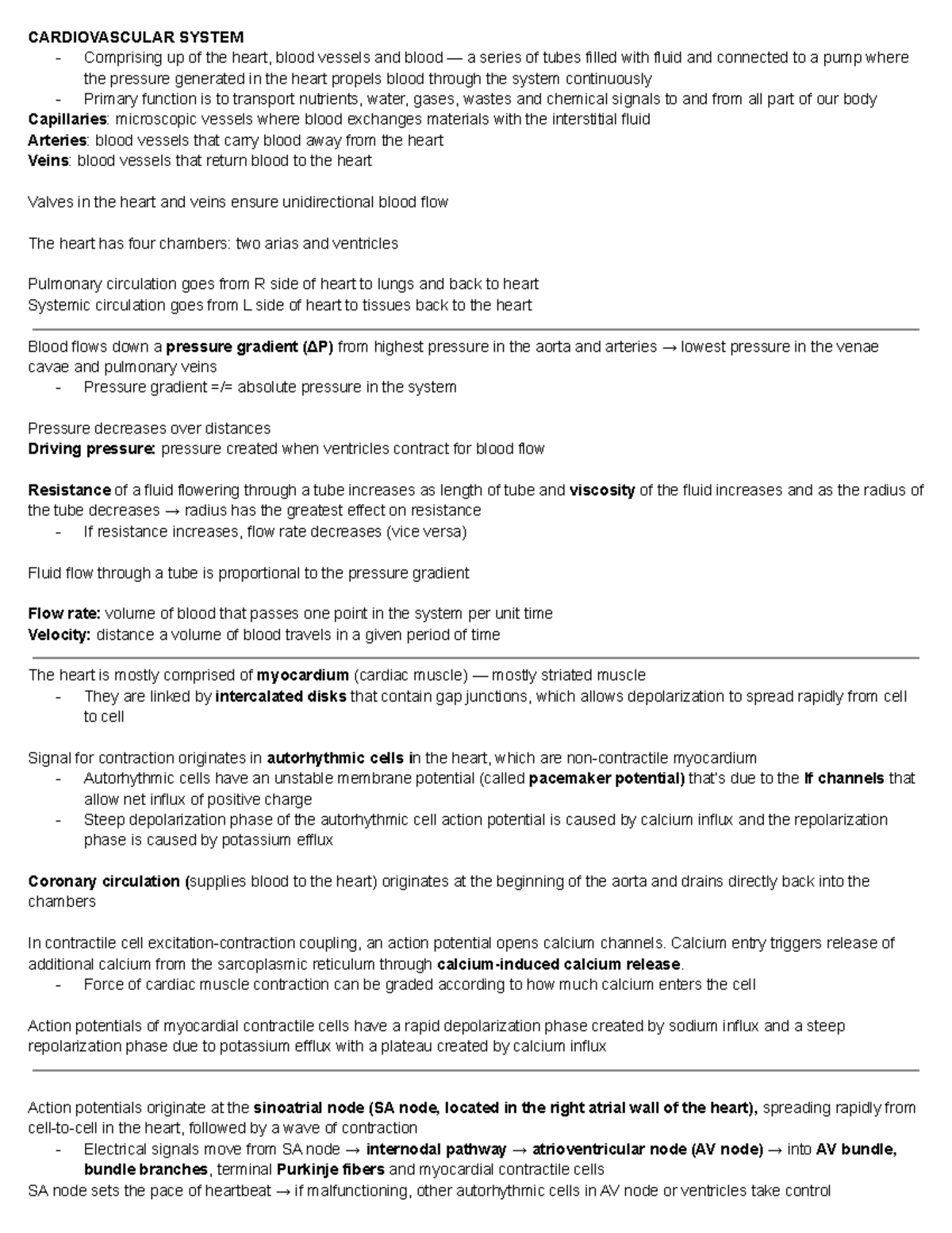 WEEK 2 Cardiovascular Physiology (Summary Notes) - CARDIOVASCULAR ...