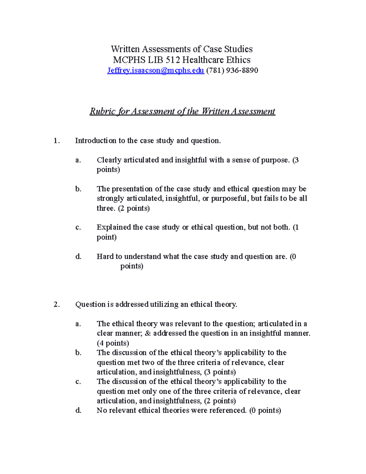 LIB 512 DPH Written Case Study Submissions - Written Assessments of ...
