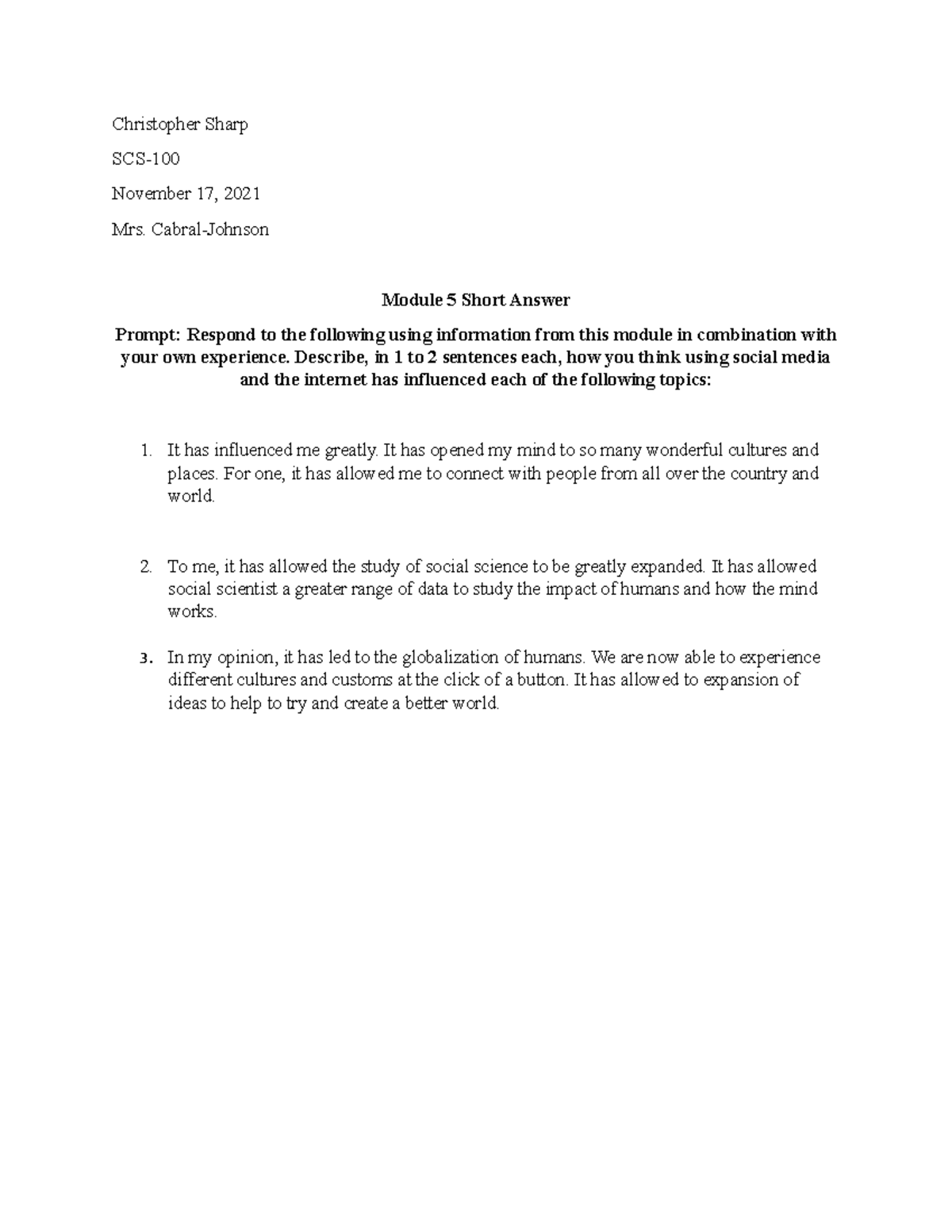 Module 5 Short Answer - Document - Christopher Sharp SCS- November 17 ...