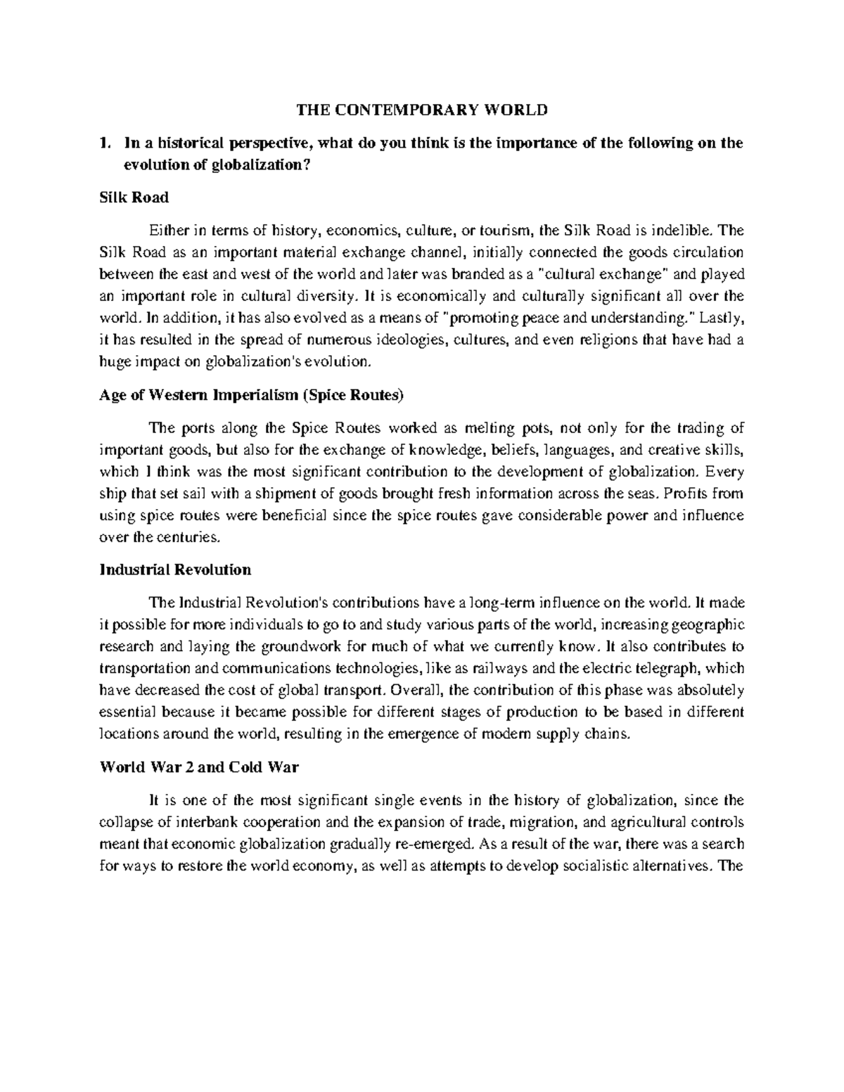 The Contemporary World Compilation of Midterm - THE CONTEMPORARY WORLD ...