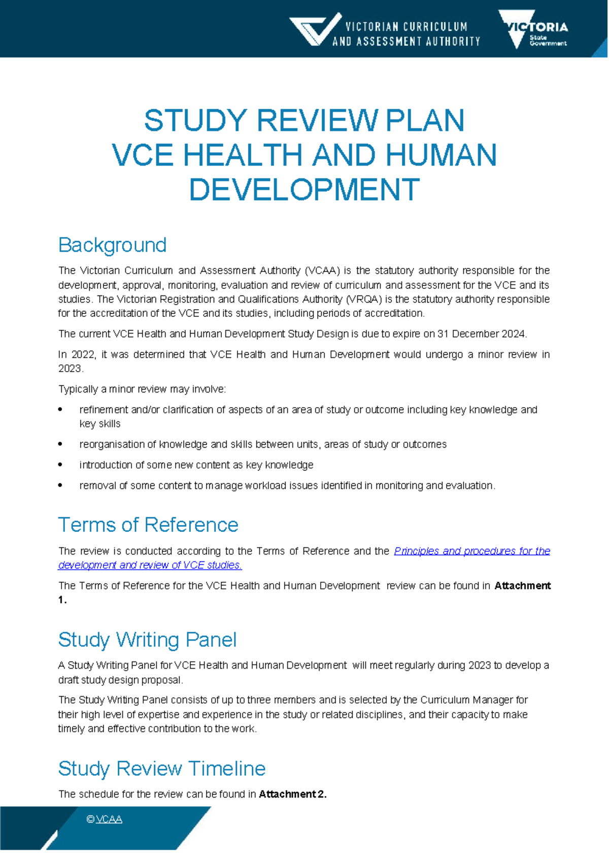 VCEHealthand Human Development Study Review Plan - STUDY REVIEW PLAN ...