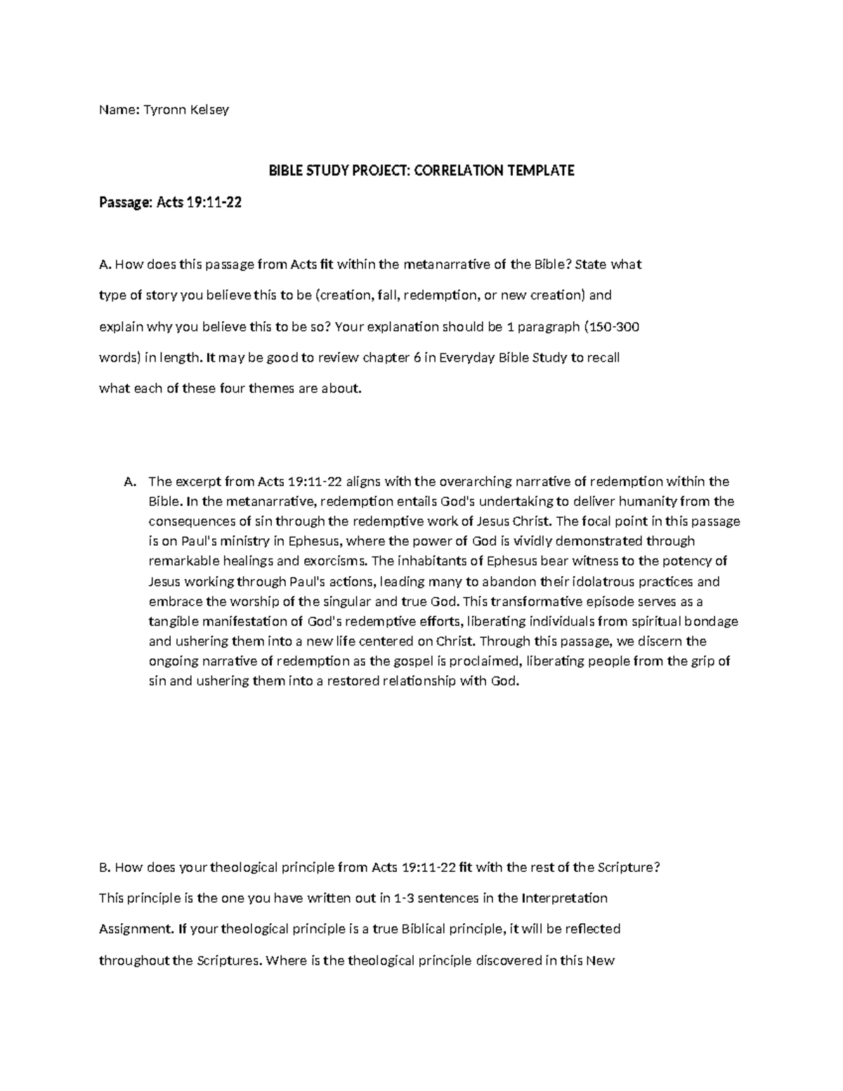 Correlaton assignment - Name: Tyronn Kelsey BIBLE STUDY PROJECT ...