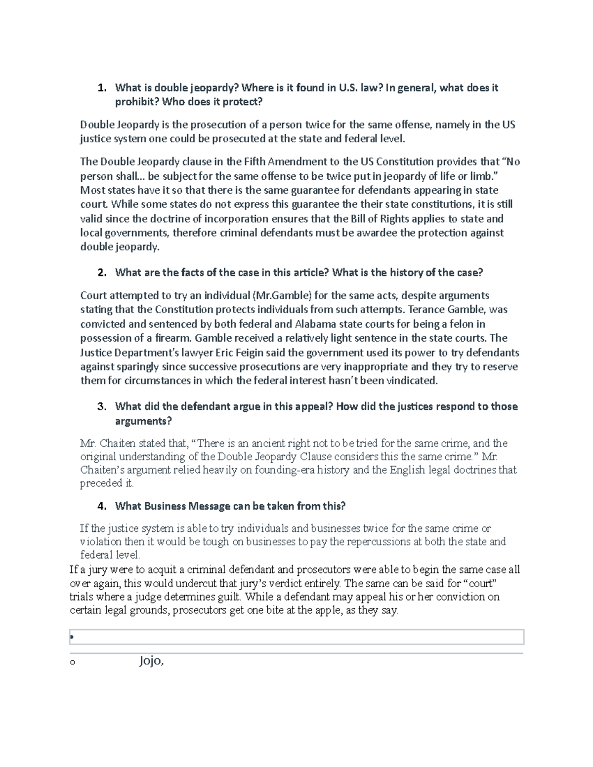Ch 4 legal business - Lecture notes ch 4 - What is double jeopardy ...