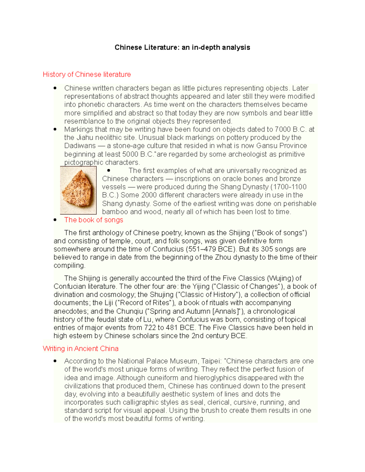 Chinese Literature handout - Chinese Literature: an in-depth analysis ...