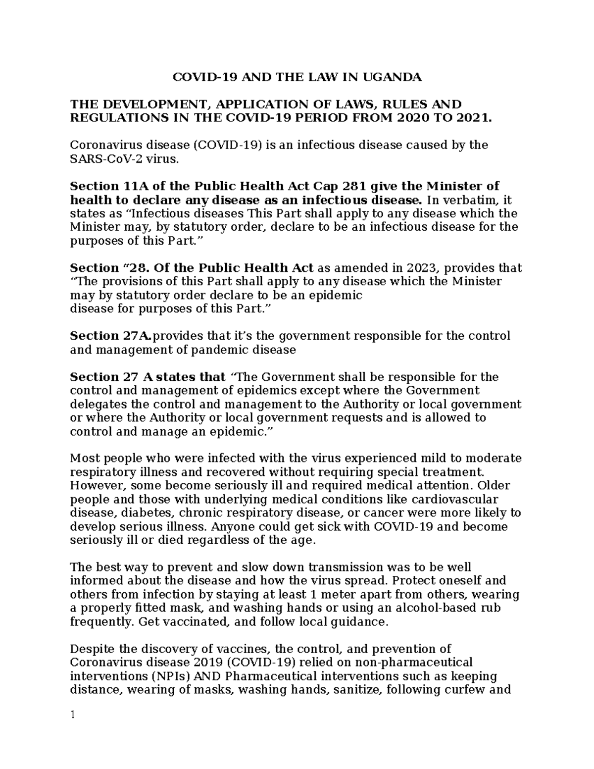 Covid-19 and Laws in Uganda - COVID-19 AND THE LAW IN UGANDA THE ...