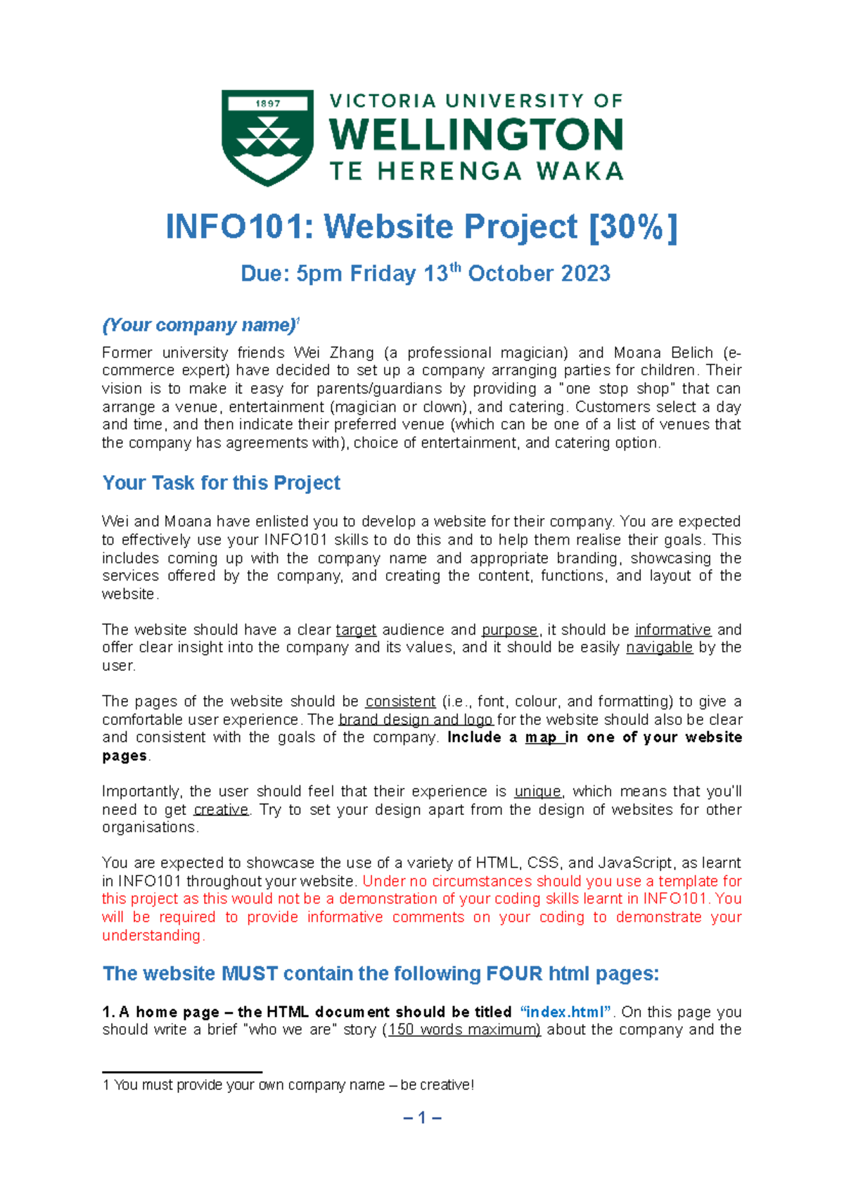 Website Project Brief - T2 2023 - INFO101: Website Project [30%] Due ...