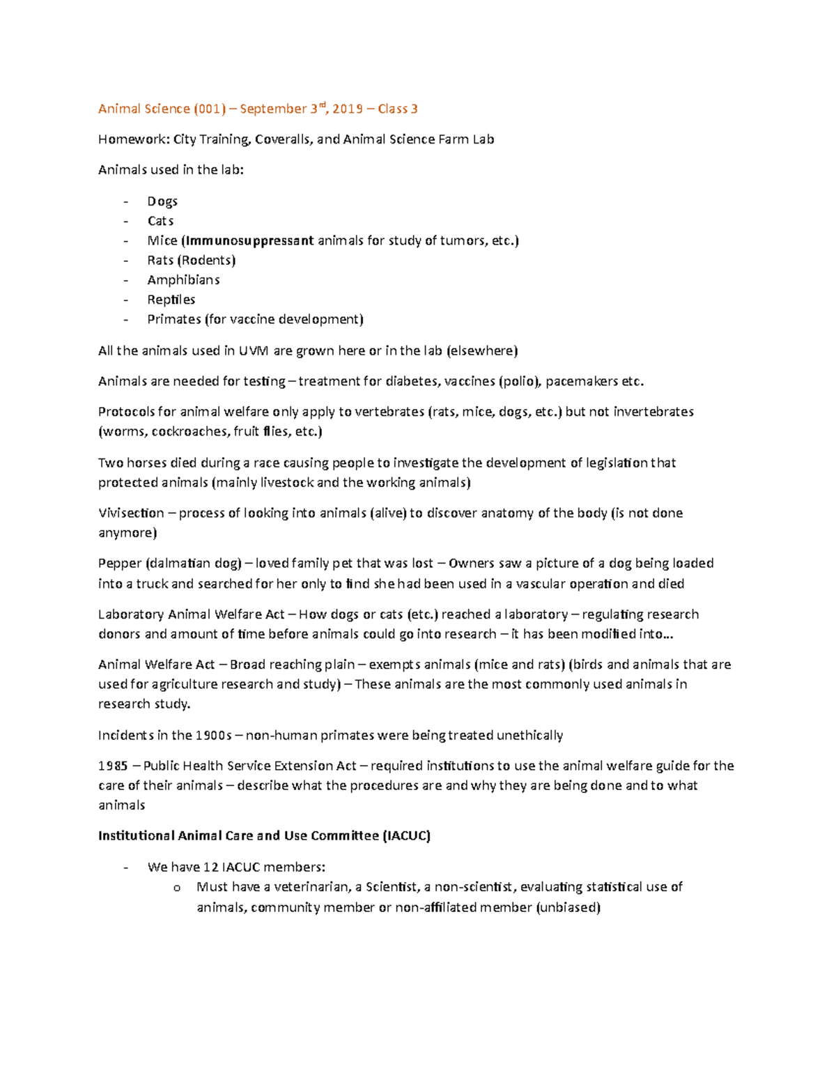 Animal Science Class 3 - Lecture notes 3 - Animal Science (001 ...