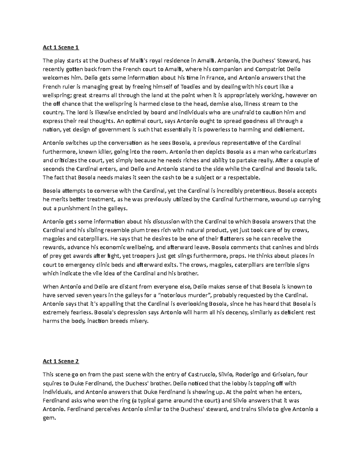 Act 1 All Scene Duchess of Malfi Summary - Act 1 Scene 1 The play ...