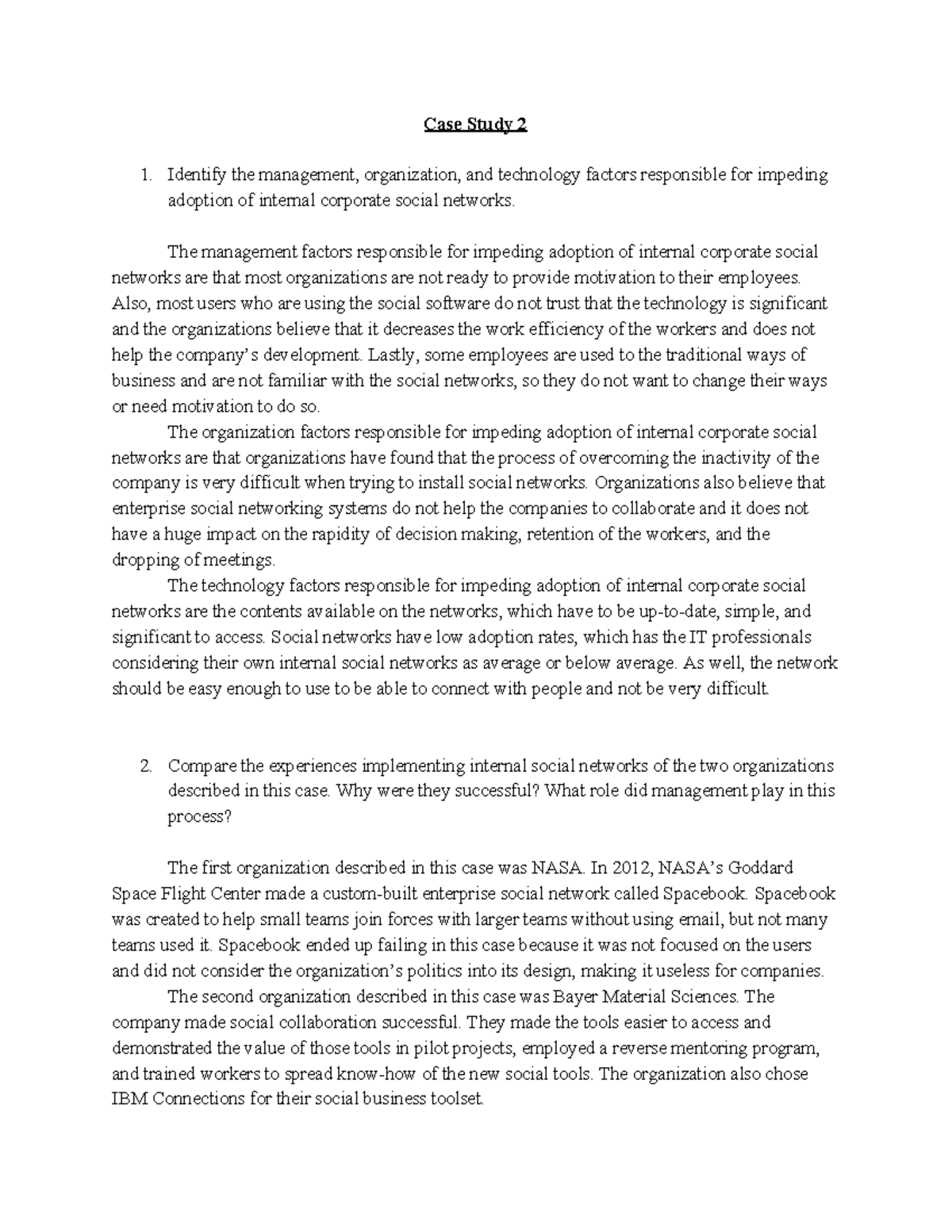 ITM Case 2 - Case - Case Study 2 Identify the management, organization ...